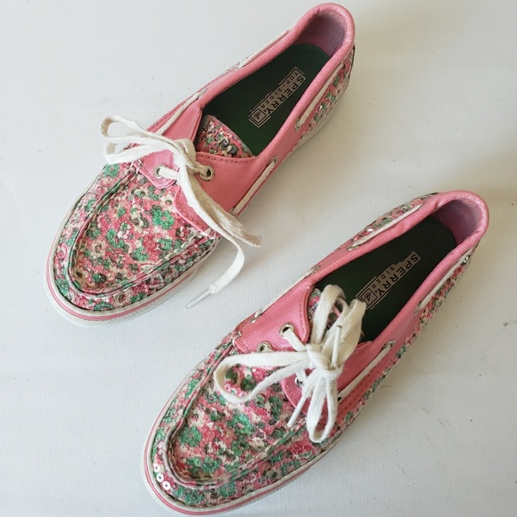 Sperry | Shoes | Sperry Floral Sequin Pink Boat Shoe 65 | Poshmark